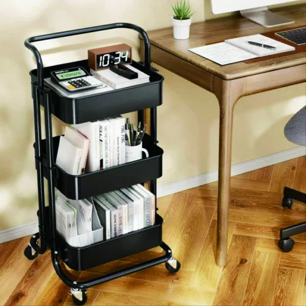 Raft portabil cu 3 nivele – cu cosuri metalice si roti rotative 360 ...