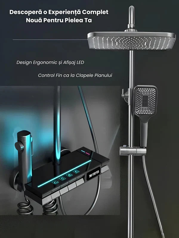 Coloana de Dus Smart, Afisaj LED, Control Termostatic, 4 Moduri de Pul ...