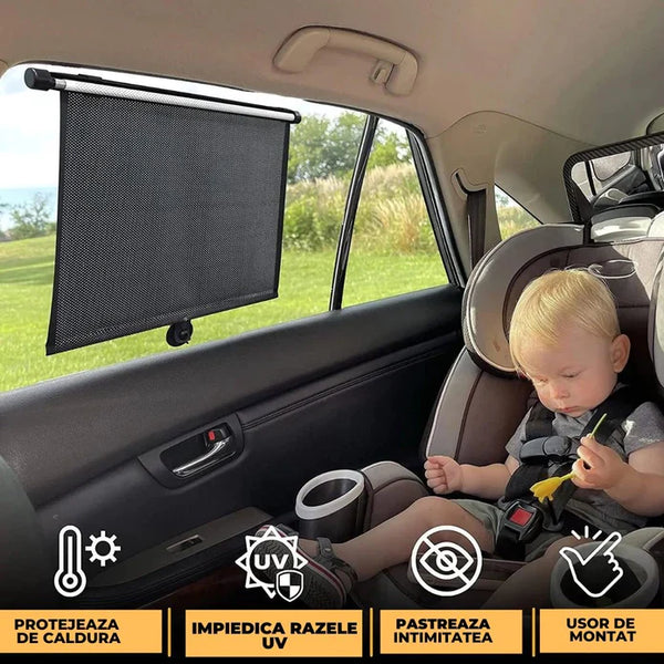 Parasolar auto cu ventuze, retractabil, negru, pentru parbriz sau geam ...